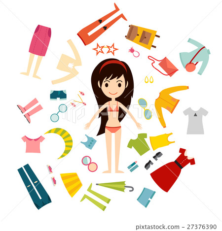 Beautiful vector cartoon fashion girl cloth - Stock Illustration ...