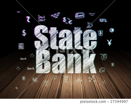 Banking concept: State Bank in grunge dark room - Stock Illustration ...