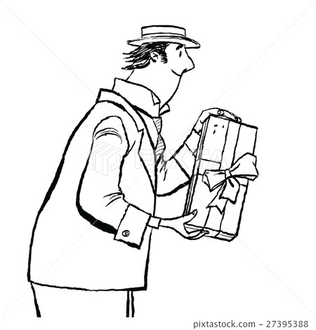 retro man gives a gift - Stock Illustration [27395388] - PIXTA