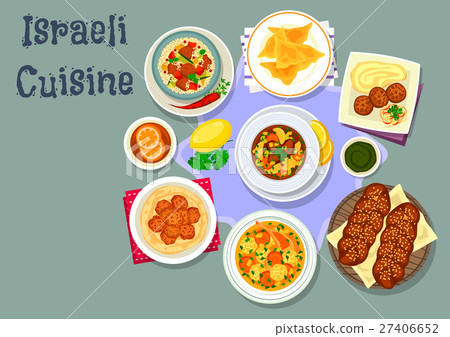 Israeli and jewish cuisine dinner dishes icon - Stock Illustration ...