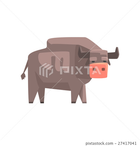 Grey Bull, Toy Simple Geometric Farm Cow Browsing - Stock Illustration ...