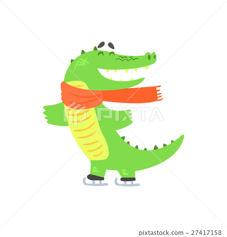 Crocodile Ice Skating, Humanized Green Reptile - Stock Illustration ...
