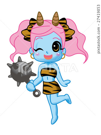 Blue demon's girl illustration - Stock Illustration [27419853] - PIXTA