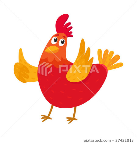 Funny cartoon chicken, hen pointing to something - Stock Illustration ...