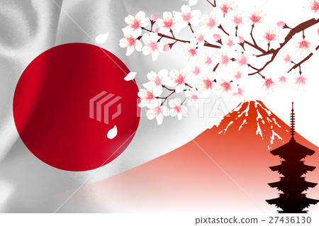 日本國旗富士山櫻桃樹-插圖素材 [27436130] - PIXTA圖庫