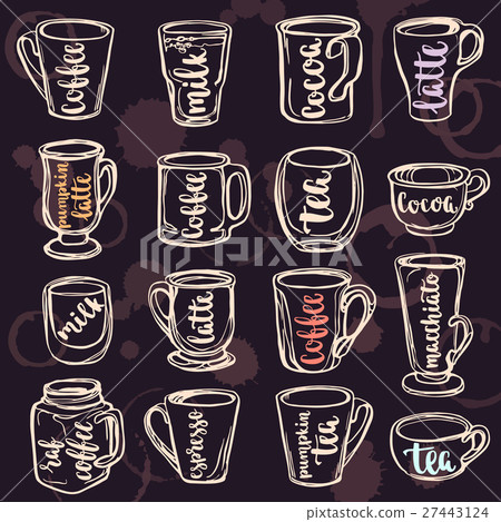 Beverages calligraphy and lettering on cups - Stock Illustration ...