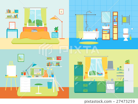 Cartoon Interior Basic Room of Home. Vector - Stock Illustration ...