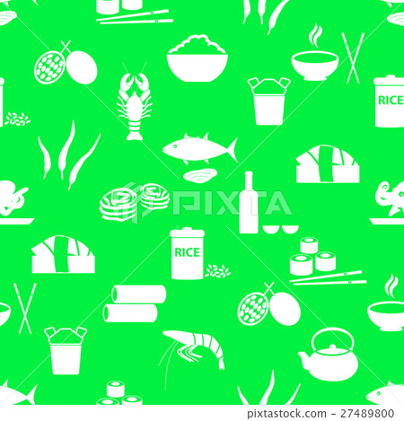 asian food set of simple icons green pattern - Stock Illustration ...