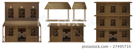 Different design of building in western styles - Stock Illustration ...