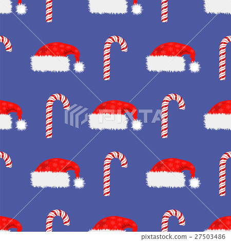 Red Hat and Candy Cane Seamless Pattern - Stock Illustration [27503486 ...