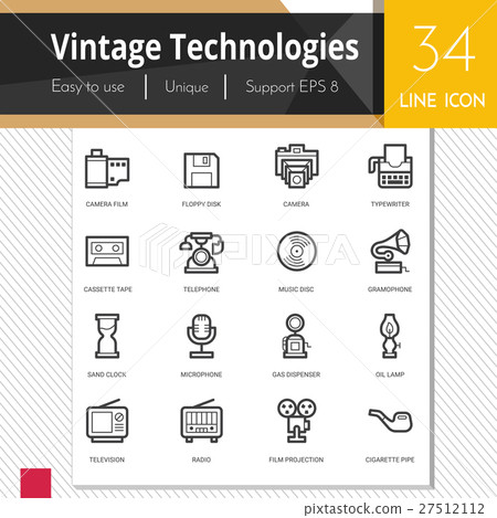 Vintage technologies elements vector icons set. - Stock Illustration ...