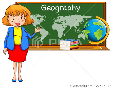 Geography teacher and world map on the board - Stock Illustration ...