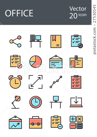 Office icons set in retro style with mixed color - Stock Illustration ...