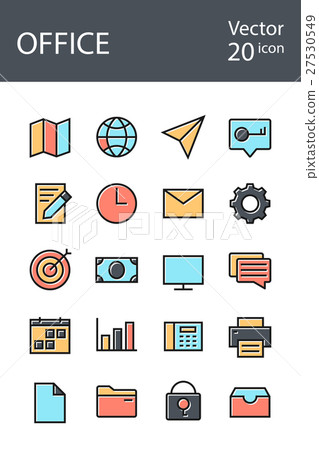Office icons set in retro style with mixed color - Stock Illustration ...