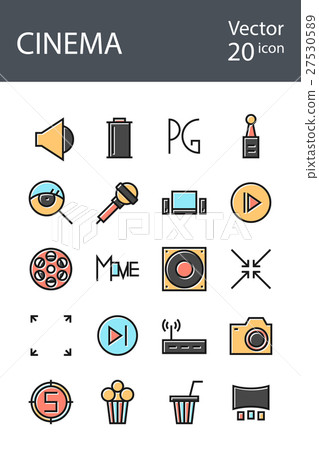 cinema icons set in retro style with mixed color - Stock Illustration ...