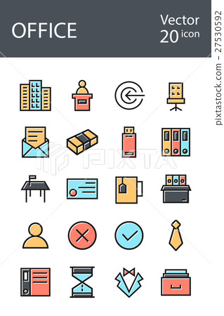 Office icons set in retro style with mixed color - Stock Illustration ...
