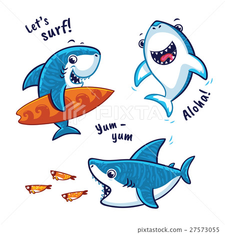 Set of blue shark cartoon character isolated on - Stock Illustration ...