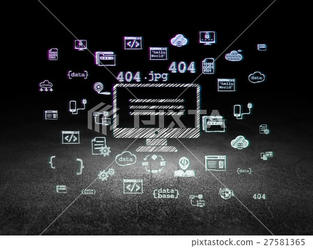 Programming concept: Monitor in grunge dark room - Stock Illustration ...