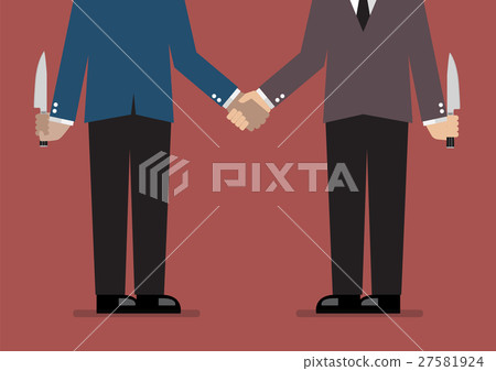 Closeup business handshake with knife behind back - Stock Illustration ...