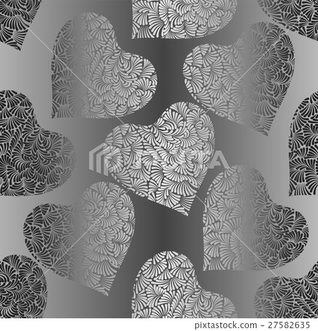 Silver hearts seamless vector pattern - Stock Illustration [27582635 ...