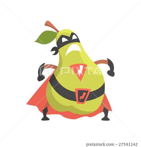 Pear Dressed As Superhero With Cape And Mask, Part - Stock Illustration ...