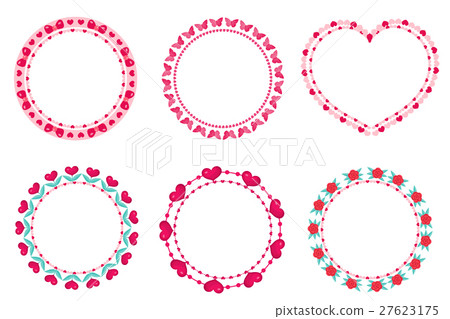 Valentines day frame set. Cute round border with - Stock Illustration ...