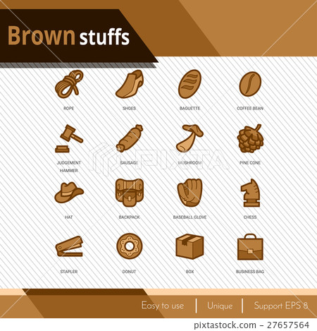 Brown stuffs vector icons set on white background. - Stock Illustration ...