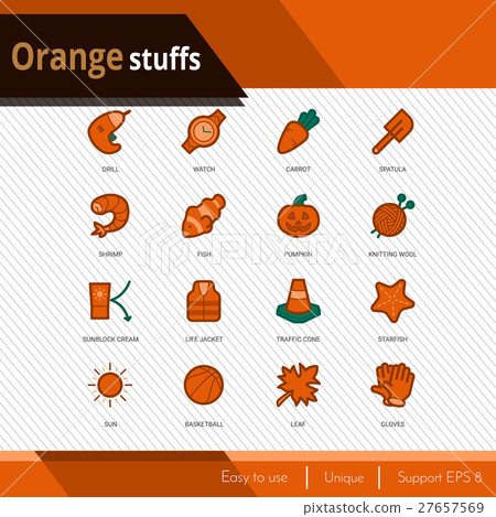 Orange stuffs vector icons set on white background - Stock Illustration ...