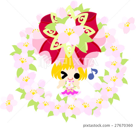 Cute lease with cute girls and cherry blossoms - Stock Illustration ...