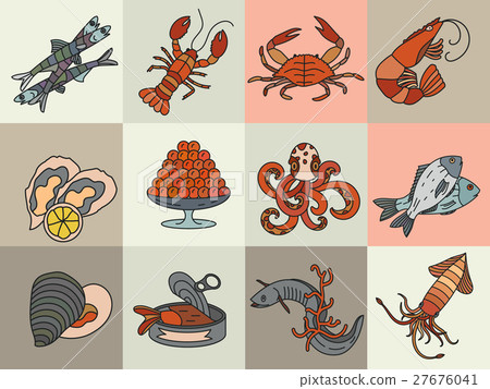 Seafood thin line vector icons set. - Stock Illustration [27676041] - PIXTA