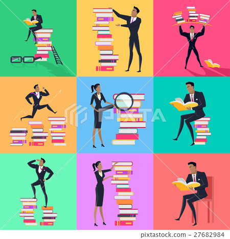 Set of Book Reading Concept Vectors In Flat Design - Stock Illustration ...