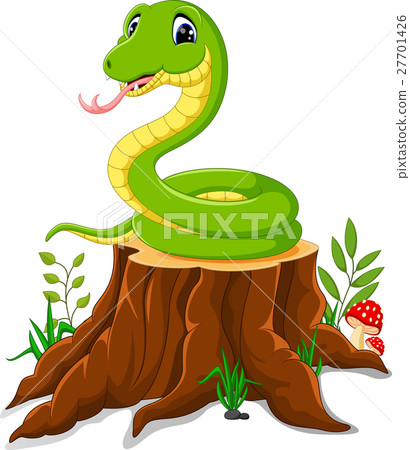 Cartoon funny snake on tree stump - Stock Illustration [27701426] - PIXTA