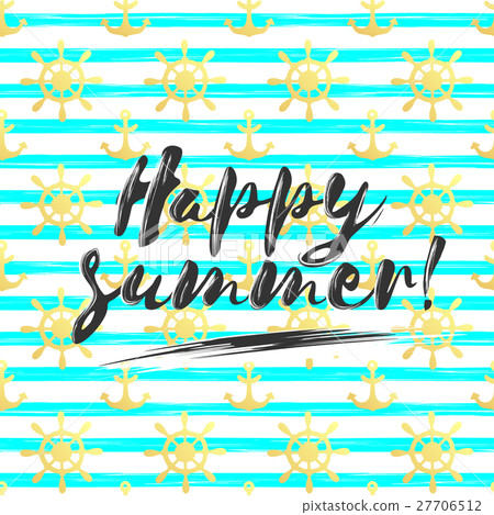 Happy summer brush lettering composition. Phrase - Stock Illustration ...