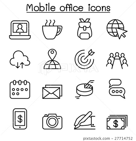 Mobile office icon set in thin line style - Stock Illustration ...