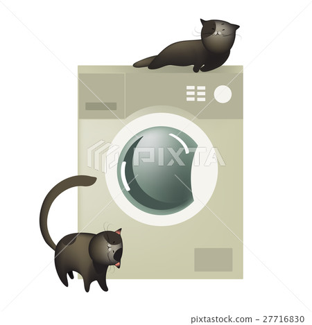 Cute cats with washing machine - Stock Illustration [27716830] - PIXTA