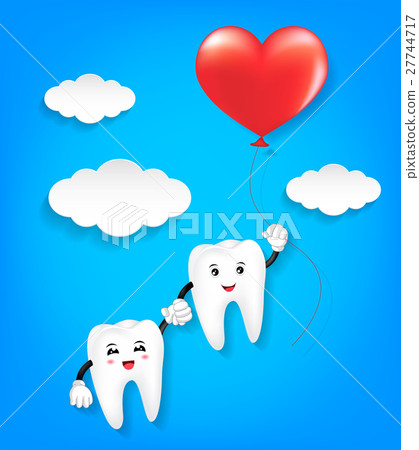 Tooth character with red heart balloon. - Stock Illustration [27744717 ...