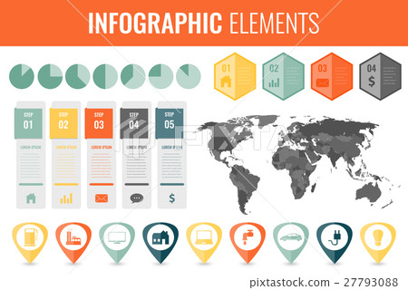 Infographic Elements Set. World map, markers - Stock Illustration ...
