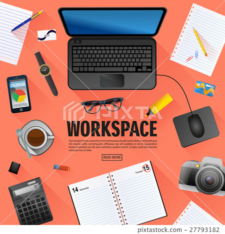 Flat workspace banner for creative project. - Stock Illustration ...