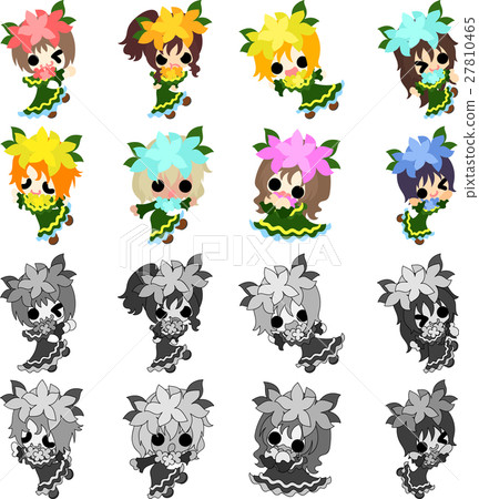 Cute flower girl icons - Stock Illustration [27810465] - PIXTA
