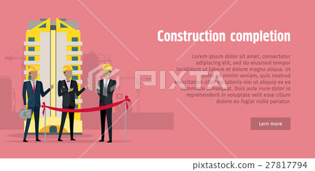 Construction Completion Building Design Web Banner - Stock Illustration ...