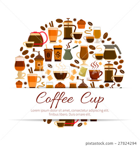 Coffee poster of espresso, latte hot drinks cups - Stock Illustration ...