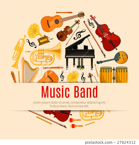 Musical instruments music band vector poster - Stock Illustration ...