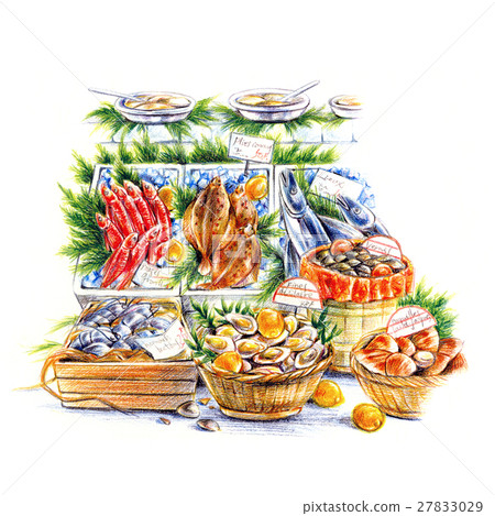 Southern European landscape fish market - Stock Illustration [27833029 ...