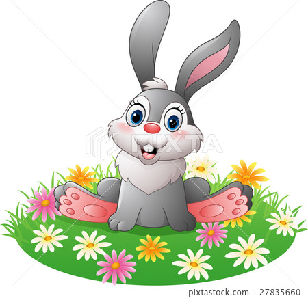 Cartoon rabbit sitting on the grass - Stock Illustration [27835660] - PIXTA
