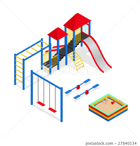Outdoor Playground Elements Set Isometric View - Stock Illustration ...