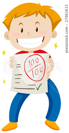 Boy with hundred scores on the paper - Stock Illustration [27861615 ...