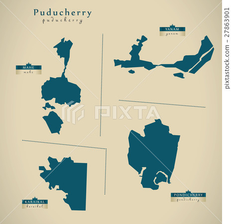 Modern Map - Puducherry IN India federal state - Stock Illustration ...