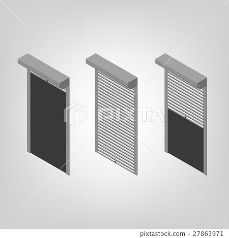 Steel security shutters isometric, vector - Stock Illustration ...