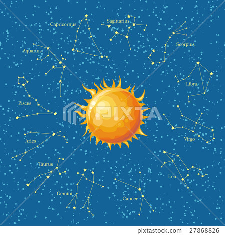 Zodiac Astrological Sign Symbols in Cosmic Sky - Stock Illustration ...