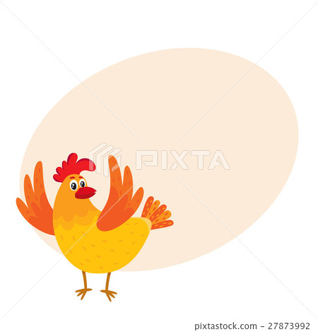 Funny cartoon chicken, hen surprised or jumping - Stock Illustration ...